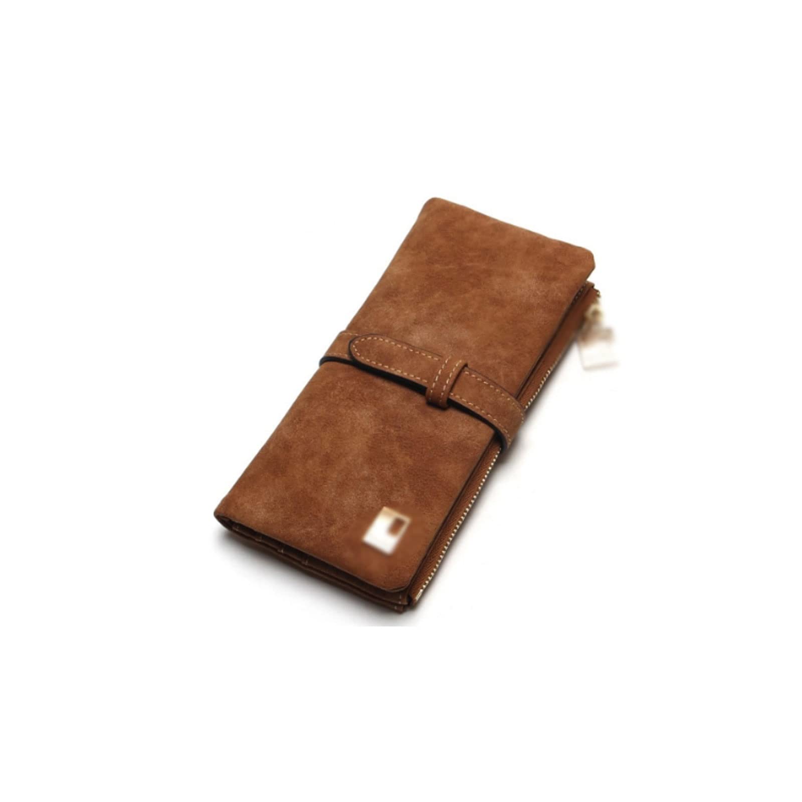 OSDFN Wallet Long Purse Two Fold Women Wallets Drawstring Nubuck Leather Zipper Suede Wallet Ladies Clutch Bag