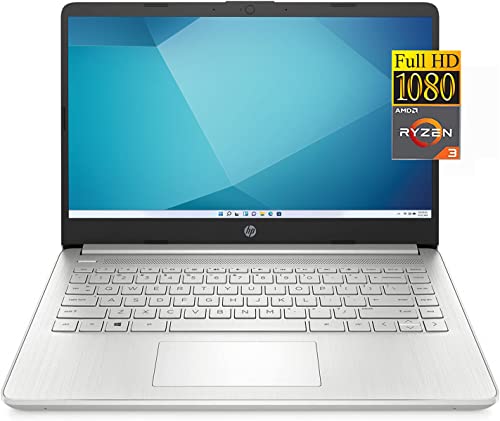 HP 14 inch FHD Display Laptop, AMD Ryzen 3 3250U up to 3.5GHz (Beat i5-7200U), 4GB RAM, 128GB SSD, AMD Radeon Graphics, Webcam, WiFi 5, Bluetooth, Windows 11 Home in S Mode, Bundle with JAWFOAL