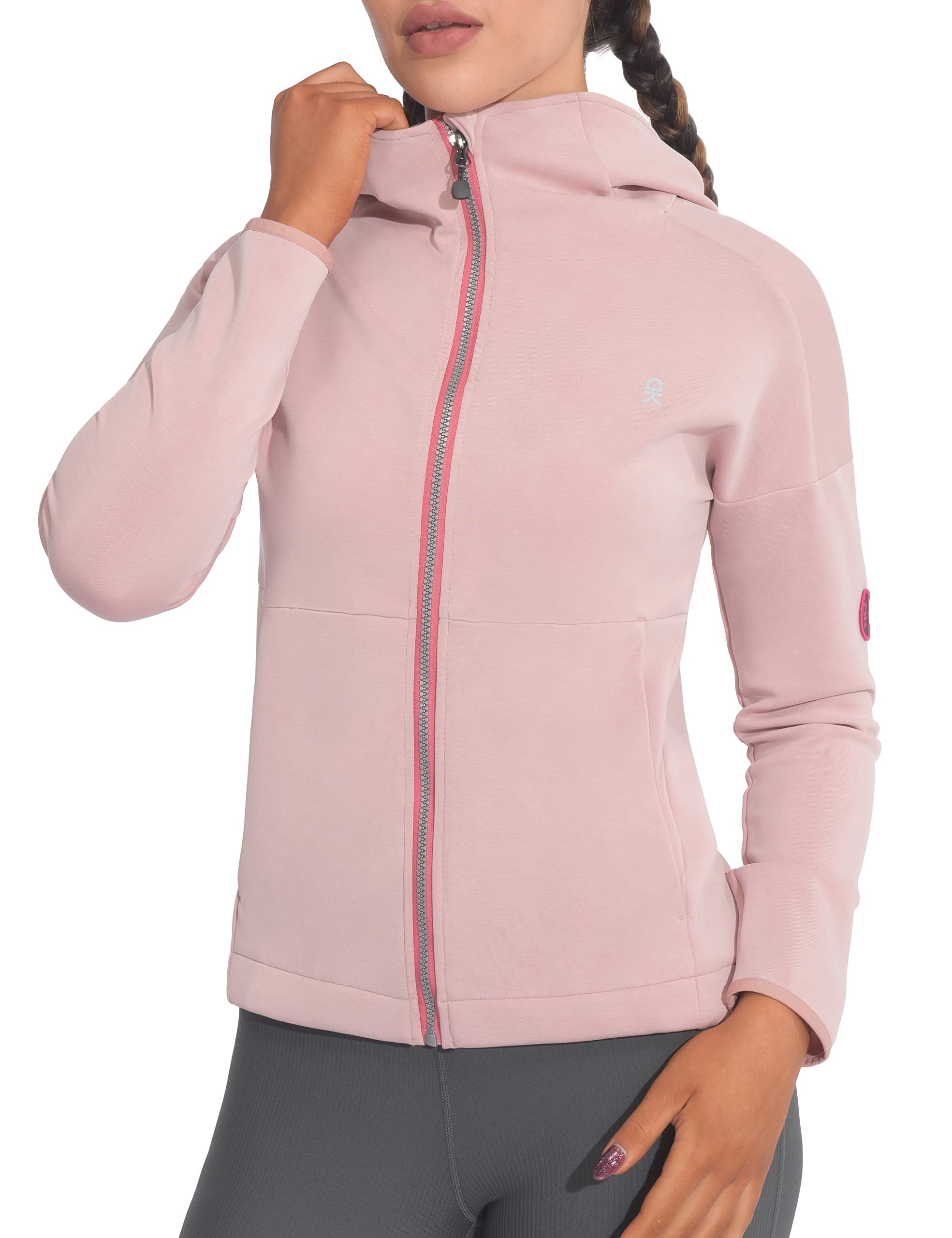 Little Donkey Andy Women's Lightweight Stretch Running Jacket, Full Zip Athletic Hooded Jackets, Moisture-Wicking (Dusky Green XL)