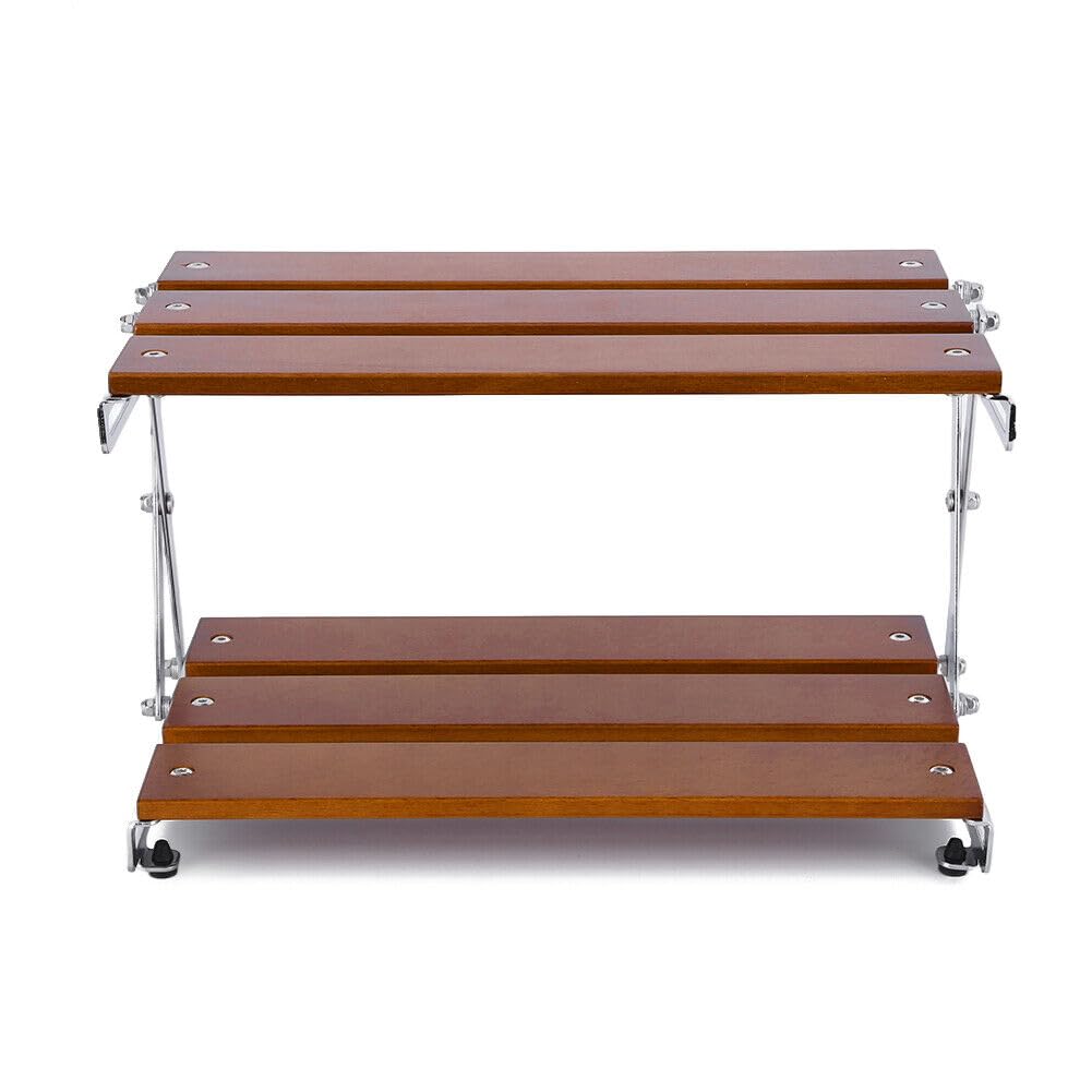 VANZAVANZU Folding Storage Rack 2-Tier Natural Wood Desktop Organizing Rack Multi-Function Indoor Outdoor Household Storage Shelf for Camping & Kitchen (yellowish brown)