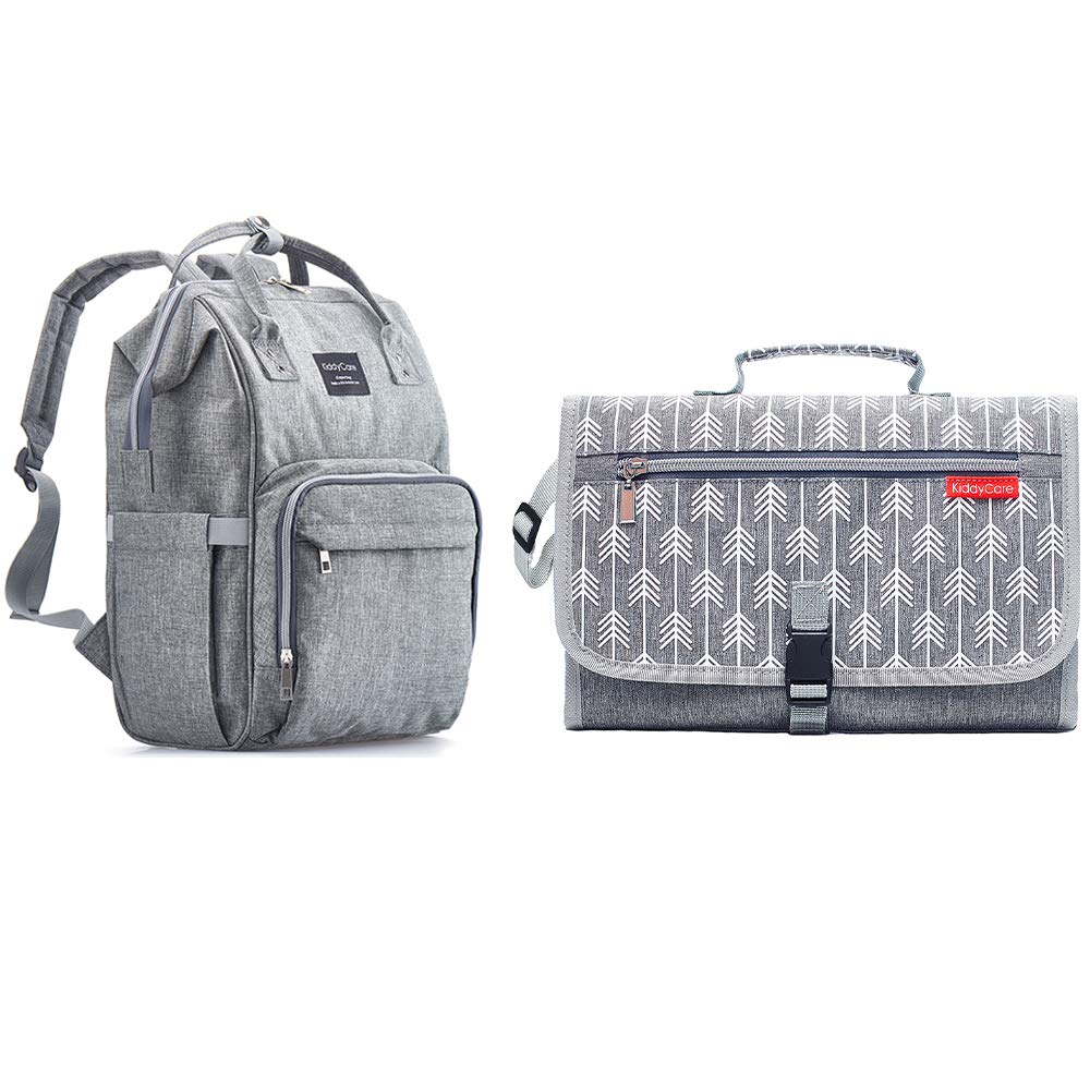 KiddyCare Diaper Bag Backpack & Portable Diaper Changing Pad - Multi-Function Baby Bag and Waterproof Cover Station for Travel