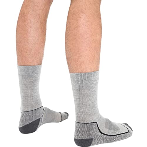 Icebreaker Merino Wool Hike + Light Socks for Men - Crew Socks - Half Cushioned, Perfect for Hiking, Athletics, Work and Play, Blizzard Heather, Large