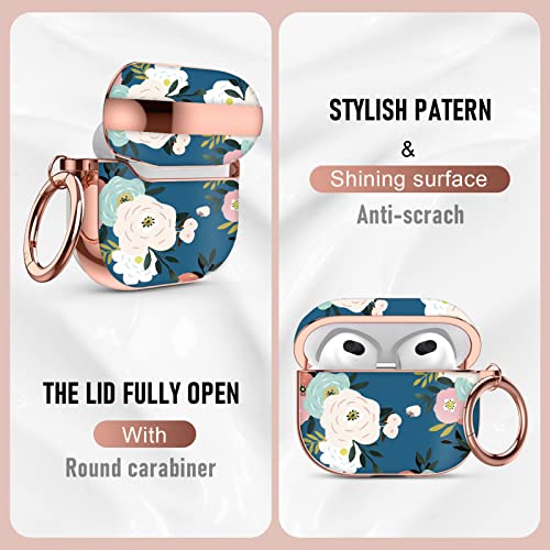 Youskin Airpod 3rd Generation Case Flower Cute,AirPod 3 Case Cover, Rose Golden Plating Airpods 3 Case for Men Women with Keychain,Shockproof Protective Case for AirPod 3,Blue Red Flower