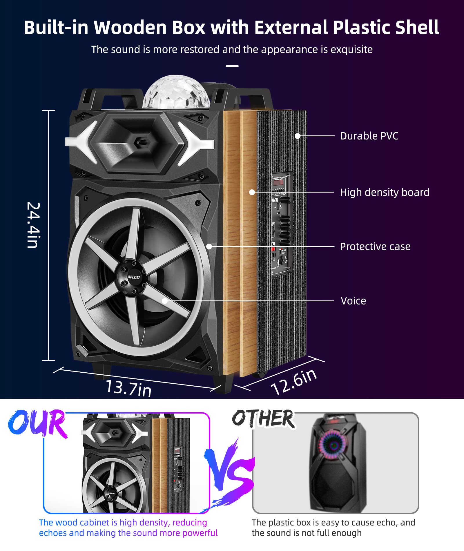 Karaoke Machine for Adults, 700W Peak Power Bluetooth 5.0 Karaoke System-PA Stereo with 10" Subwoofer, Multi-Function Speaker with 3 Microphones and 1 Stand,Panel Light Ring & Light Ball