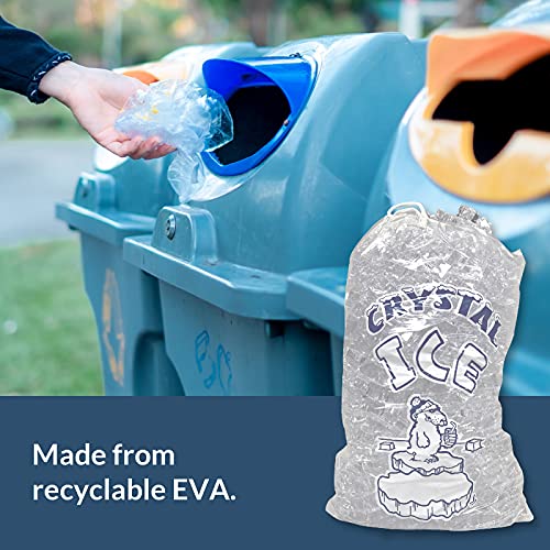Pinnacle Mercantile 20 lb. Drawstring Ice Bags (30-Count) Heavy-Duty, Puncture-Resistant EVA | Cotton Pull Closure | Disposable, Recyclable | Portable Storage and Freezer Keeper