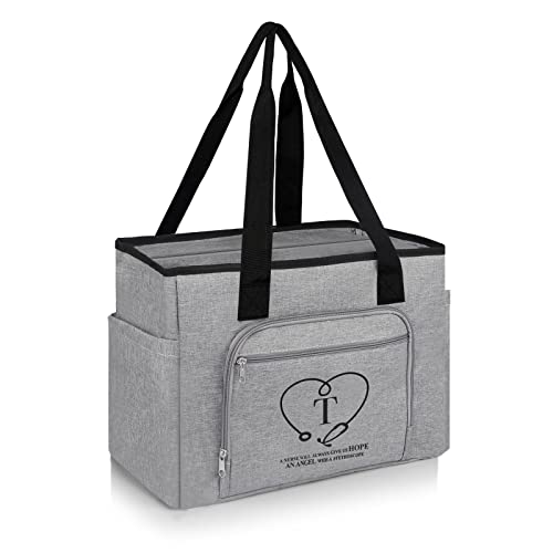 Kitguard Initial Nurse Tote Bags for Work with Bottom Support Pad,Monogrammed Personalized Nurse Accessories Bag with 15.24" Laptop Layer,Nurse Gifts for Women