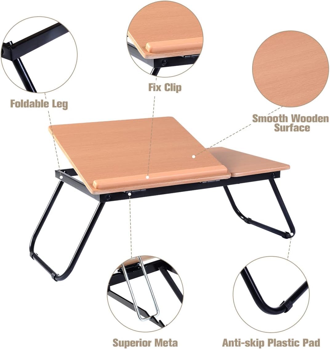 Home Office Desks, Folding Laptop Bed Table, Adjustable Lap Standing Desk Breakfast Bed Tray with 4-Angle Tilting Top, Portable Notebook Stand Reading Holder for Bed Sofa Computer Desk,