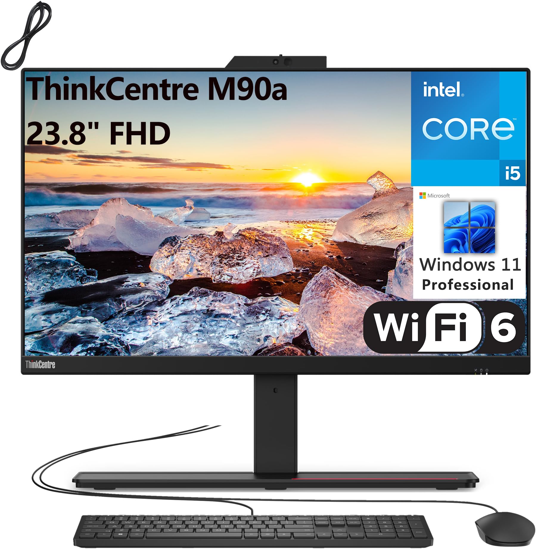 Lenovo ThinkCentre M90a AIO 23.8" FHD Business All-in-One Desktop Computer, Intel Hexa-Core i5-10500 (Beat i7-8700), 64GB DDR4 RAM, 4TB SSD, DVDRW, WiFi 6, BT 5.1, Windows 11 Pro, SSROTH Cable