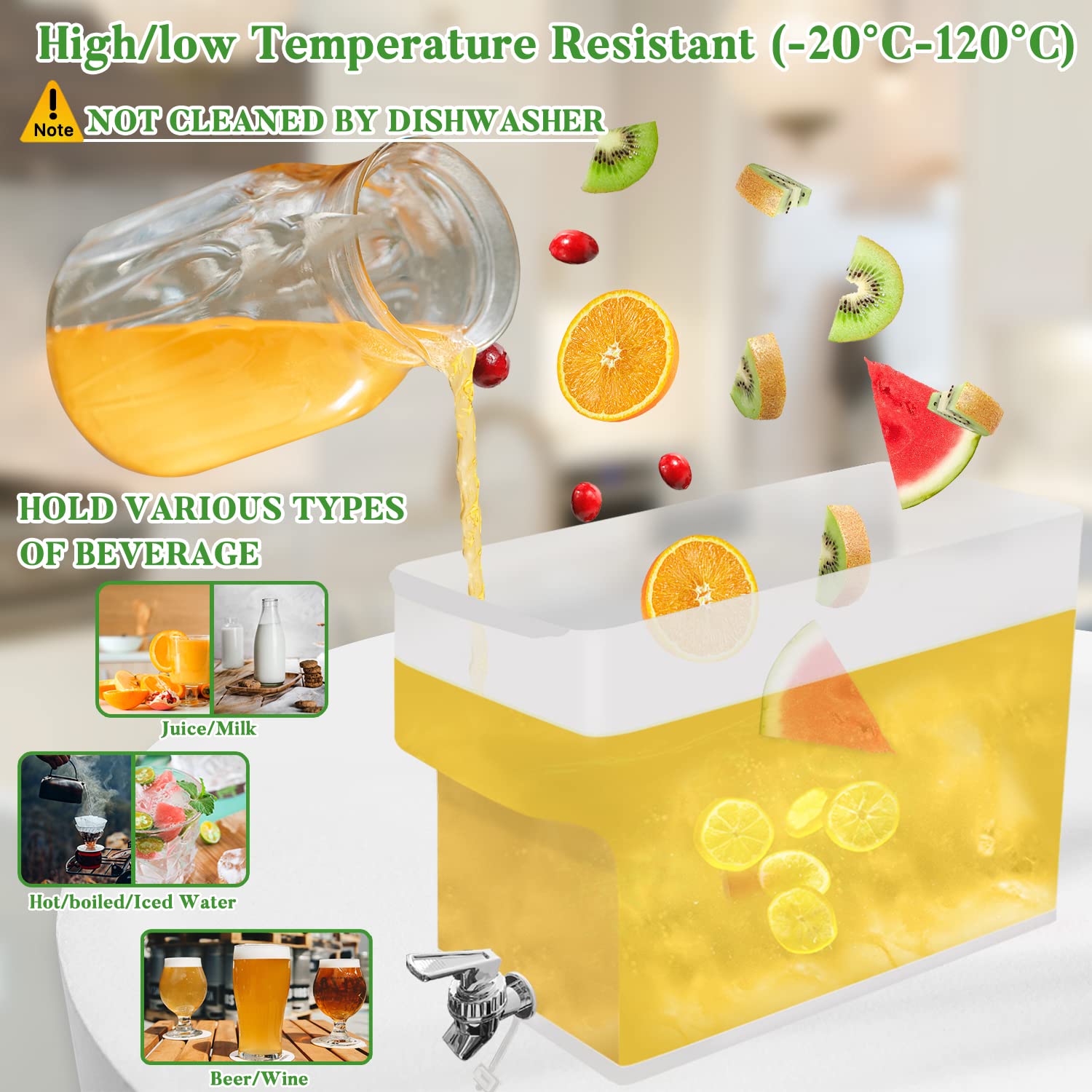 KITHOUSE Drink Dispenser For Fridge, 3.5L/0.9Gallon 3 Pack PP Plastic Beverage Dispenser Water Container with Faucet Handle 4 Cups Water Lemonade Juice Milk Dispenser