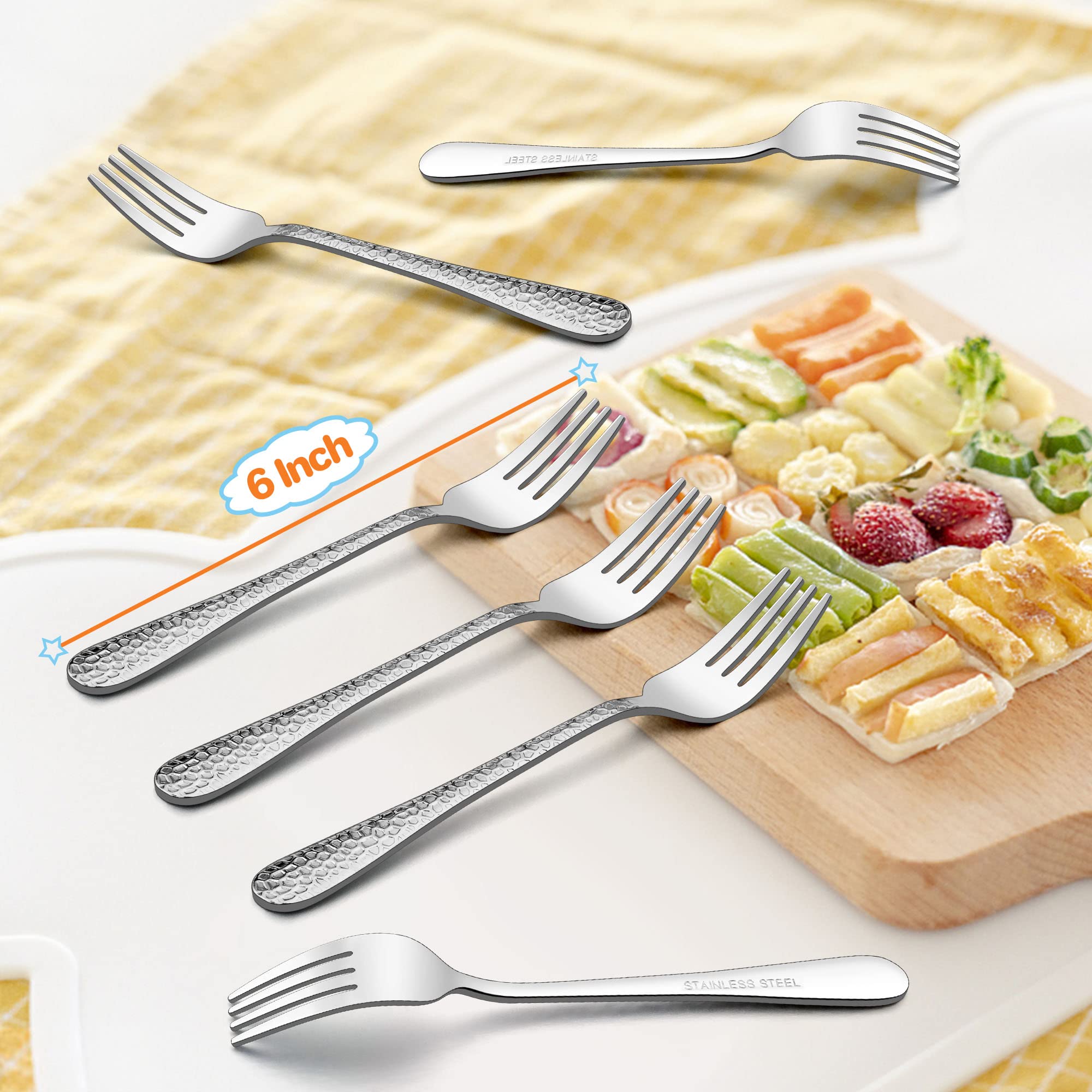 LIANYU 12 Pieces Children Stainless Steel Fork, Cute Kids Toddler Forks, Children Silverware Flatware Set, Kids Children Cutlery Set, Small Kid Utensil for Self Feeding, Mini Salad Fork