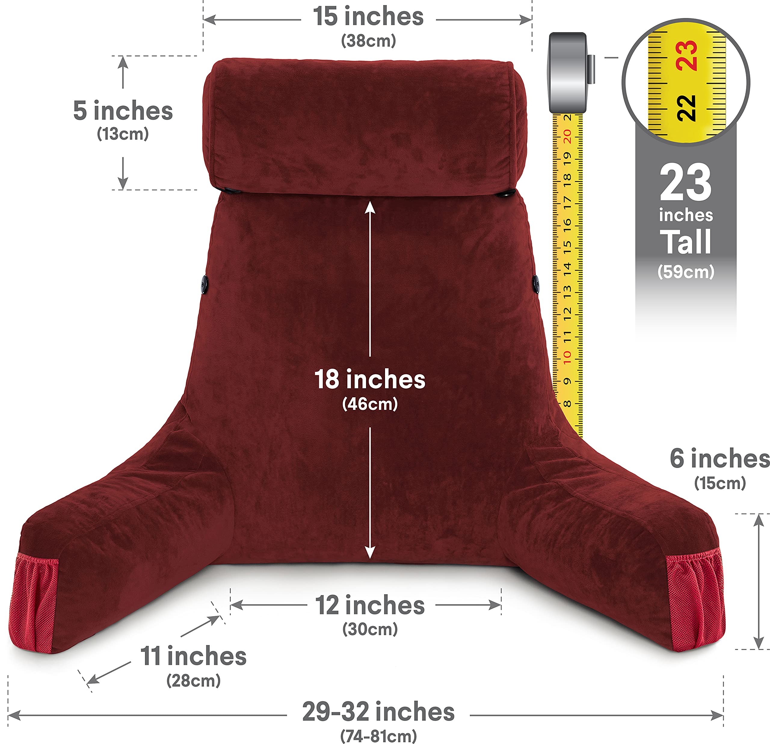Husband Pillow Combo - Backrest Pillow with Arms : Medium Maroon & Lap Desk Bed Tray : Black - Memory Foam Reading Pillows for Bed w/Removable Neck Roll & Laptop Bed Tray Table