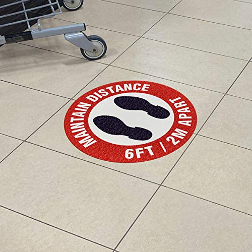INCOM Manufacturing: Indoor Vinyl Workplace Social Distancing Anti-Slip Floor Marking Sign, 17 inch Dia., Blue/White/Black, FACE Covering Required