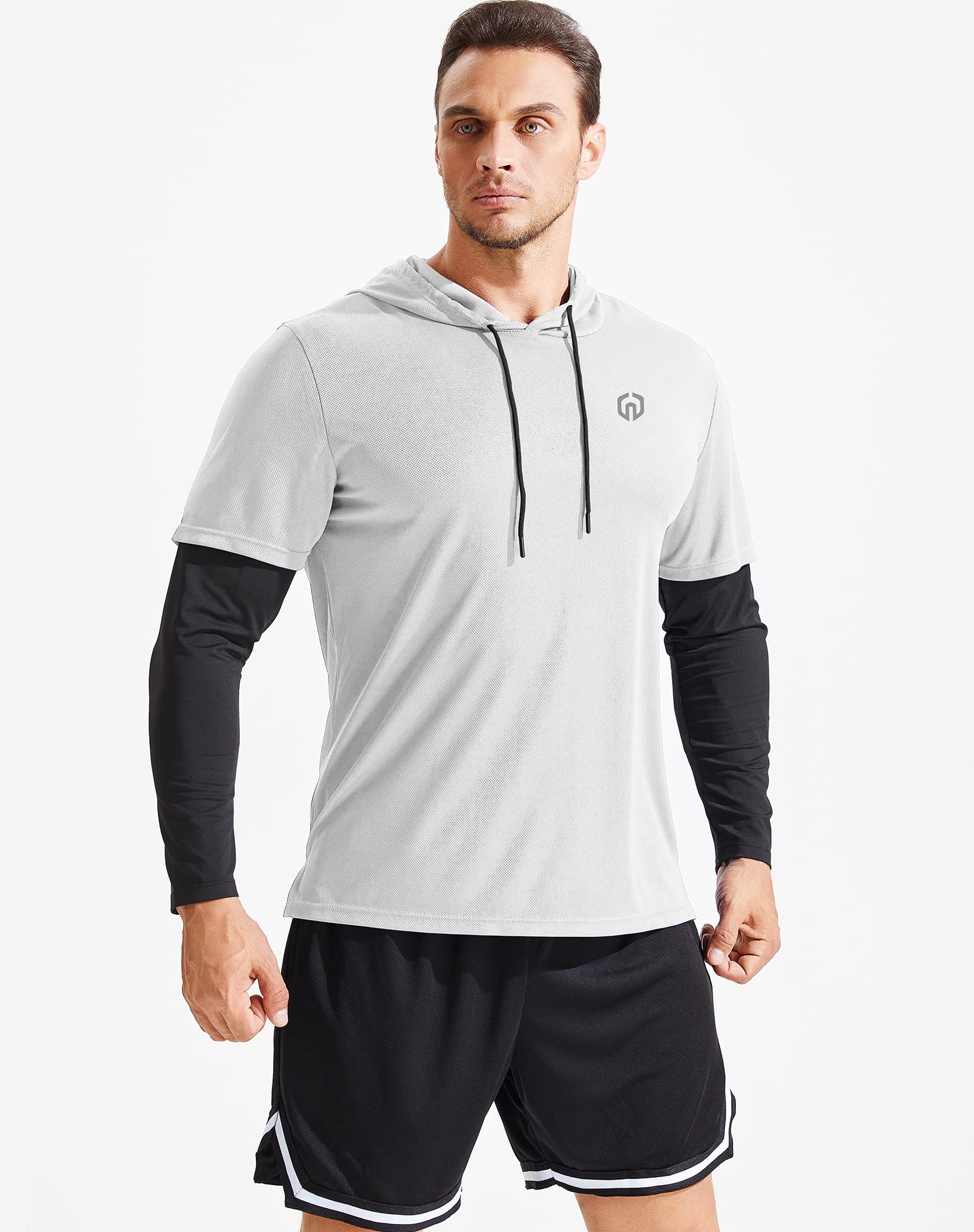 NELEUS 3 Pack Mesh Running Shirt Long Sleeve Workout Shirts with Hoods for Men,5124,Black/Grey/White,Large