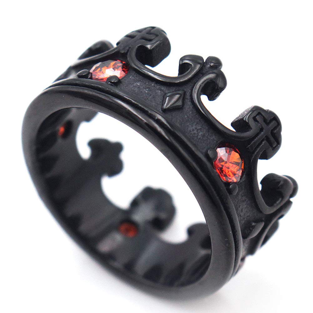 LAFATINA Punk Kings Crown Cross Ring for Men Women Christian Christmas Baptism Easter Red Wedding Bands, Size 12