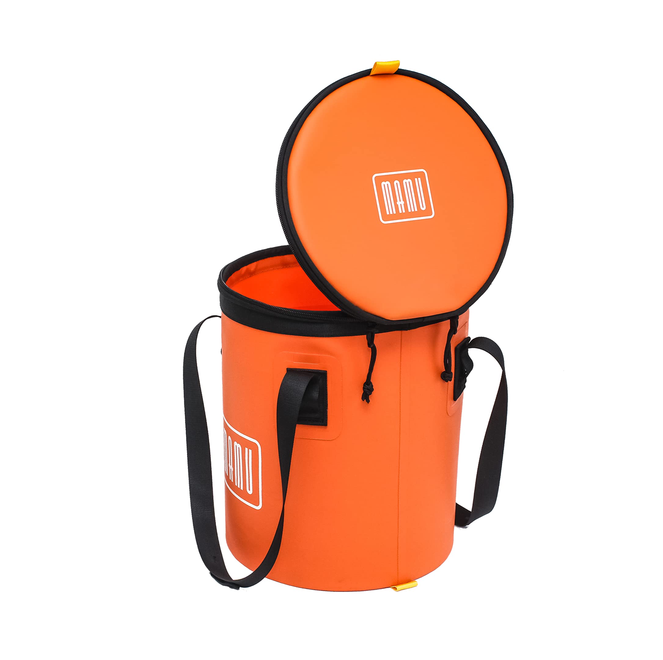 MAMU Collapsible Bucket with Zipper Lid - Waterproof Compact Portable Water Container Foldable Wash Basin with Handle, Lid and Shoulder Strap