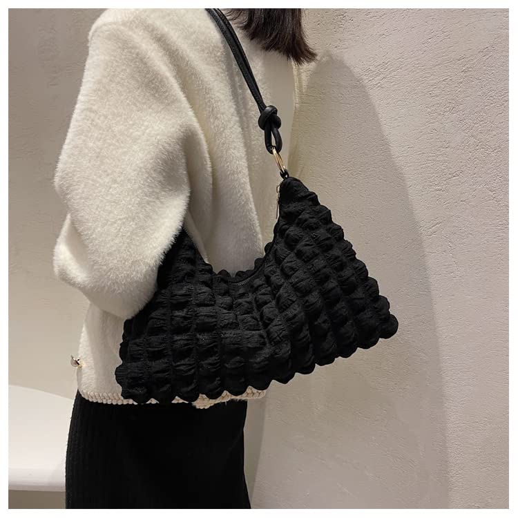Lightweight Large Tote Bag Armpit Bag 2022 Winter Soft Women's Designer Handbag Gentle Shoulder Bag (Black)