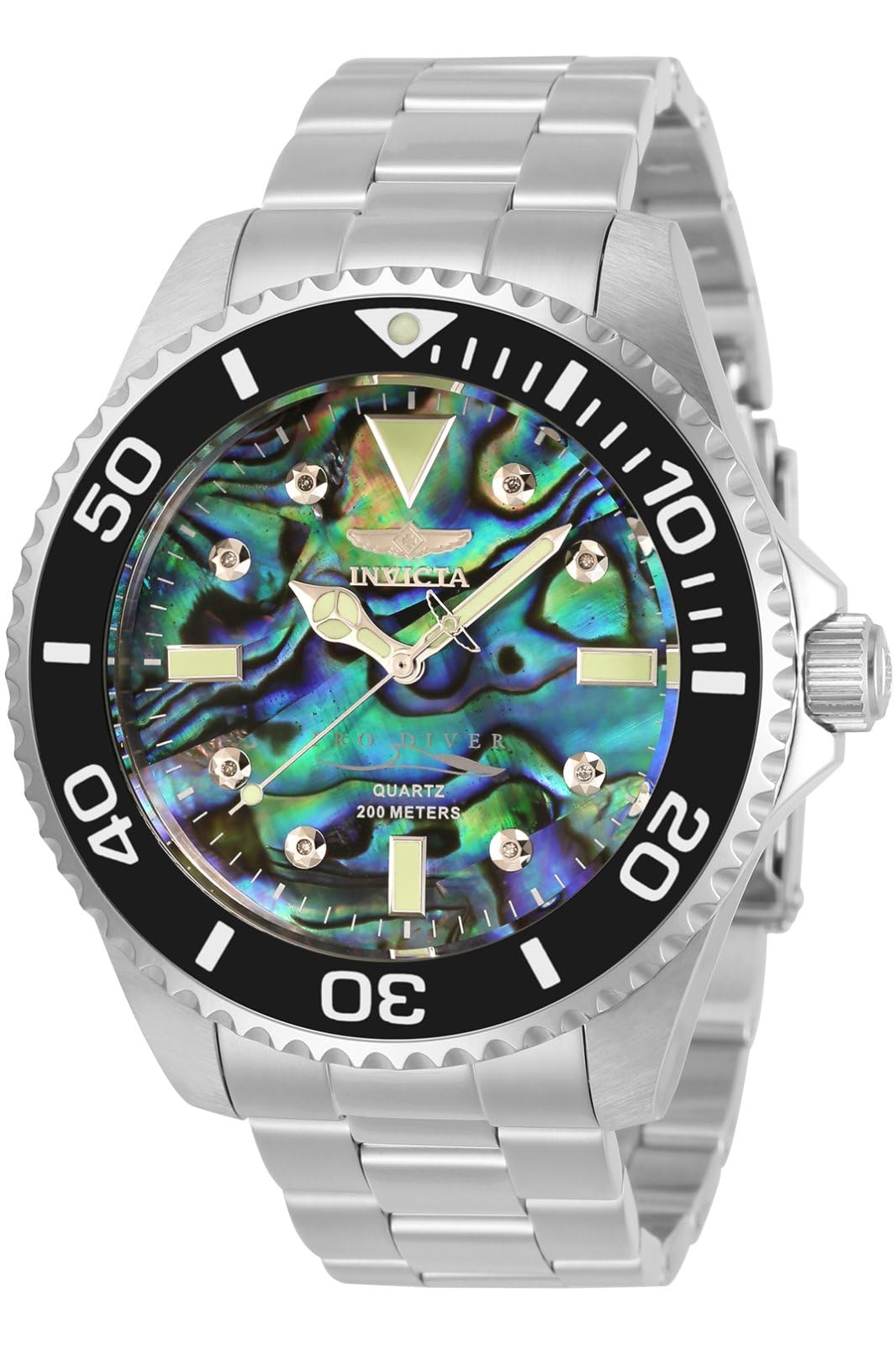 Invicta Men's 47mm Pro Diver Diamond Quartz Abalone Dial Silver Tone Stainless Steel Watch