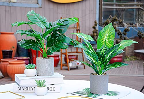WUKOKU 2pcs Fake Plants 16" Faux Plants Artificial Potted Plants Indoor for Home Office Farmhouse Kitchen Bathroom Table Shelf Decor