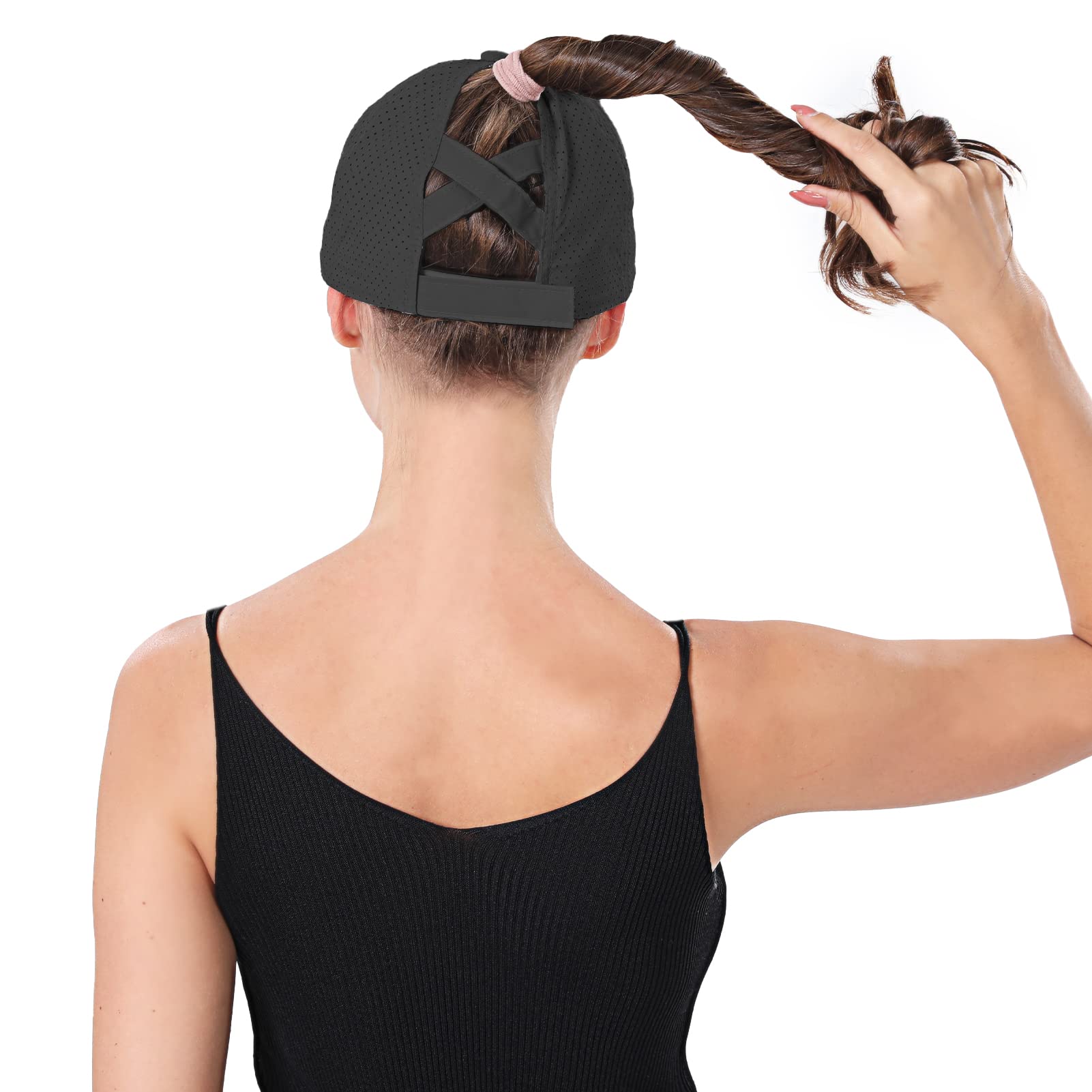 LUCKYBUNNY Women Men Tie Dye Criss Cross Ponytail Baseball Caps Adjustable Sports Hats Messy Bun Ponycap