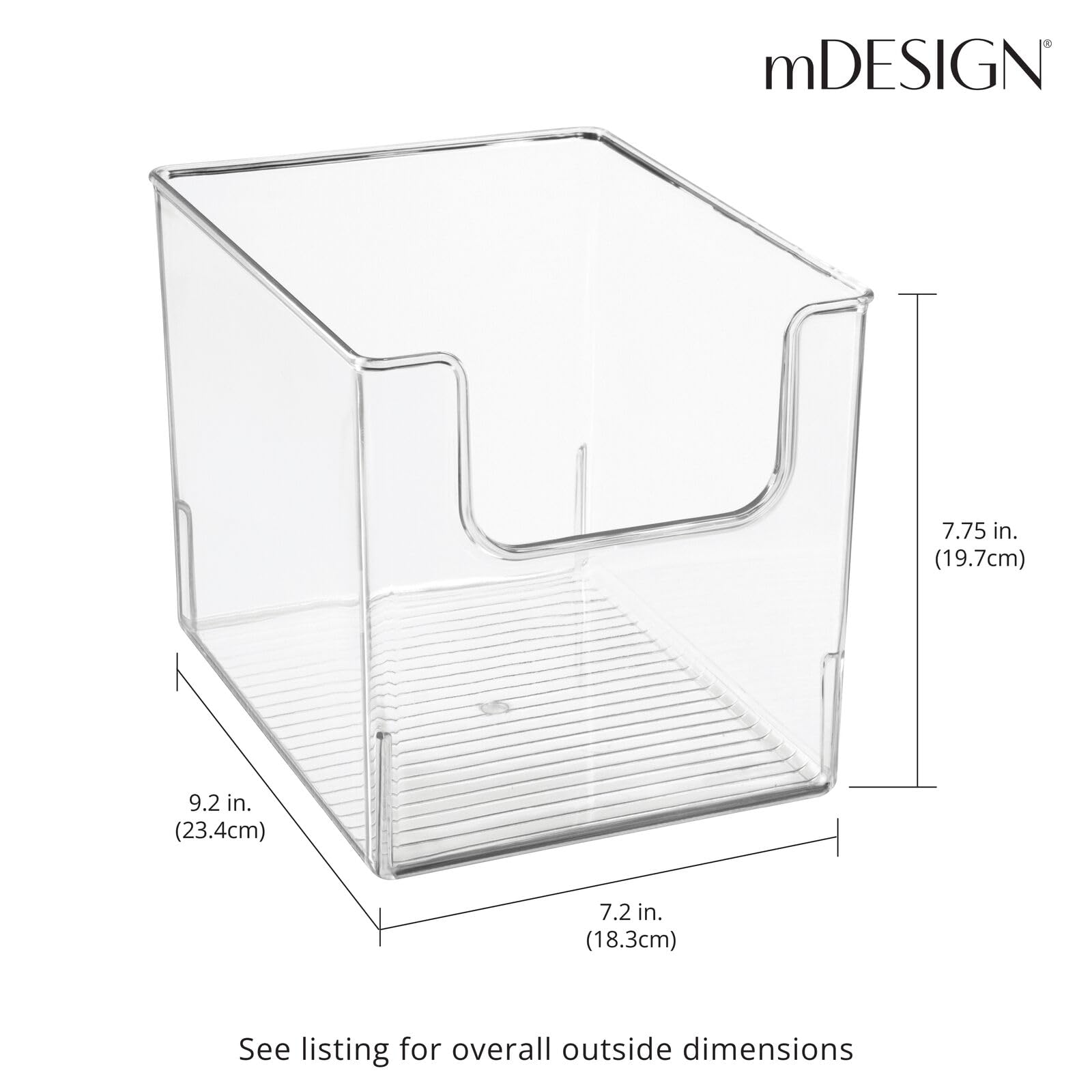 mDesign Plastic Household Storage Organizer Bins with Open Dip Front for Kitchen, Bedroom, Bathroom, Office, Craft or Playroom Organization - Holds Toys, Books - Ligne Collection, 4 Pack - Clear