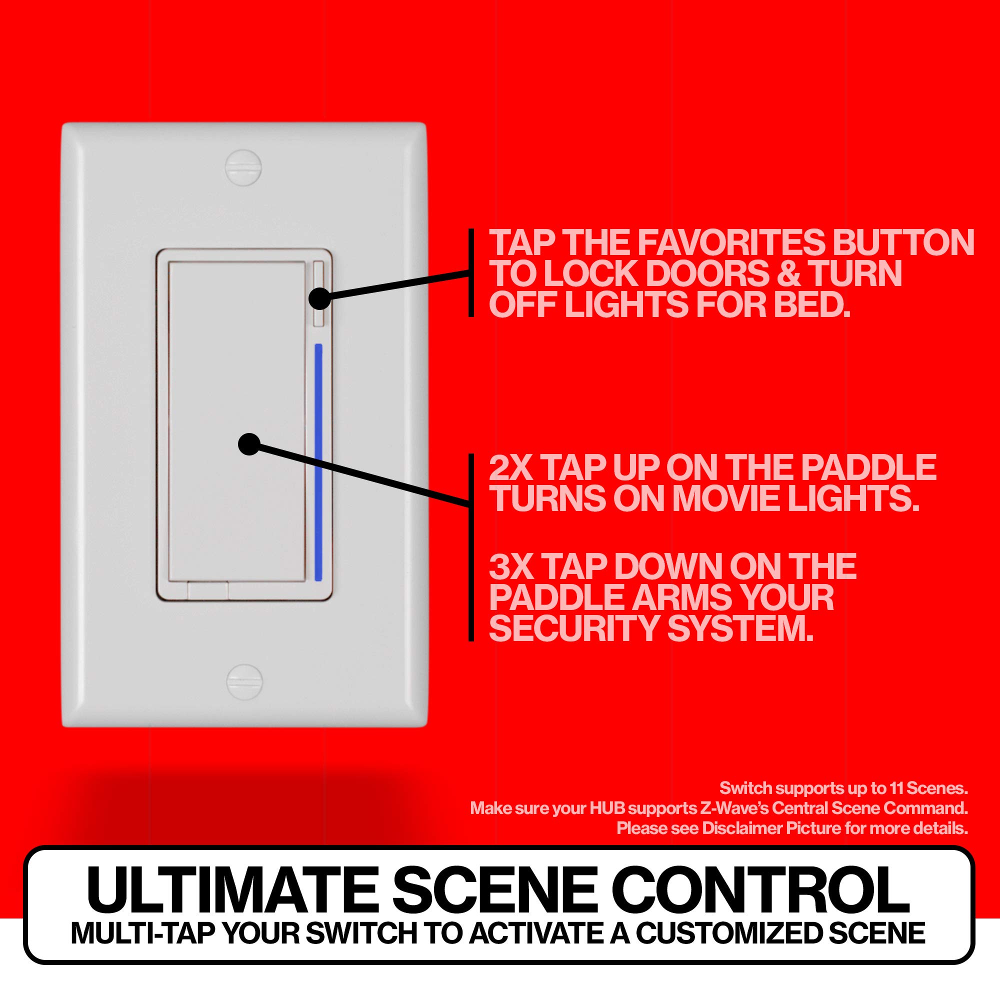 Inovelli ZWave Dimmer Switch (Red Series) | No Neutral Required | Energy Monitoring, Repeater, 3-Way Smart Switch Technology, LED RGB Notifications, Signal Indicator | Z-Wave Plus w/S2