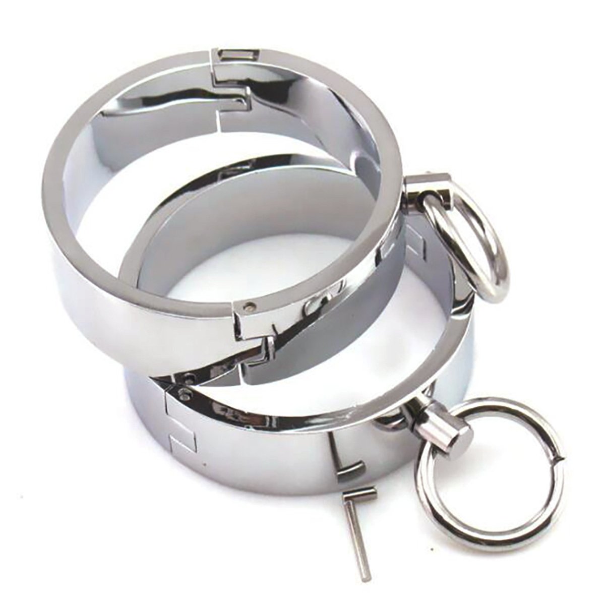 HIPLAYGIRL ChaodiaNYG Hardcore Metal Cuffs - Lockable Punk Wristband, Simple Handcuffs with O Ring, A Pair (6cm)