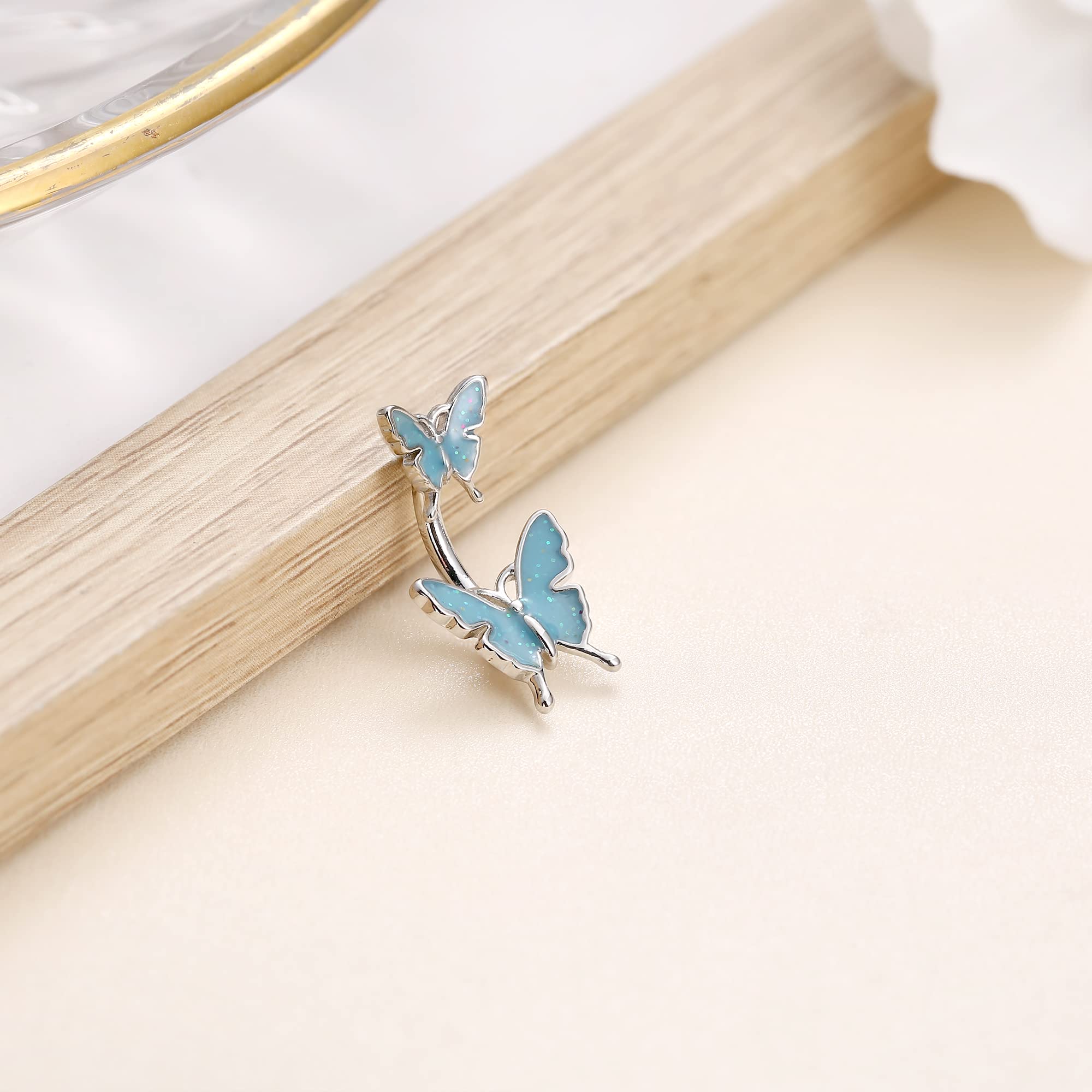 LOLIAS 14G Belly Button Ring Dangling 14K Gold Plated Classic Paved CZ Navel Rings Trendy Snake Butterfly Belly Button Rings Pack for Women,Gold