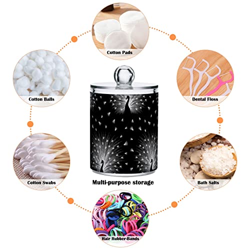 Wusikd Peacock 2 Pack Qtip Holder Organizer Dispenser Black Bathroom Storage Canister Cotton Ball Holder Bathroom Containers for Cotton Swabs/Pads/Floss