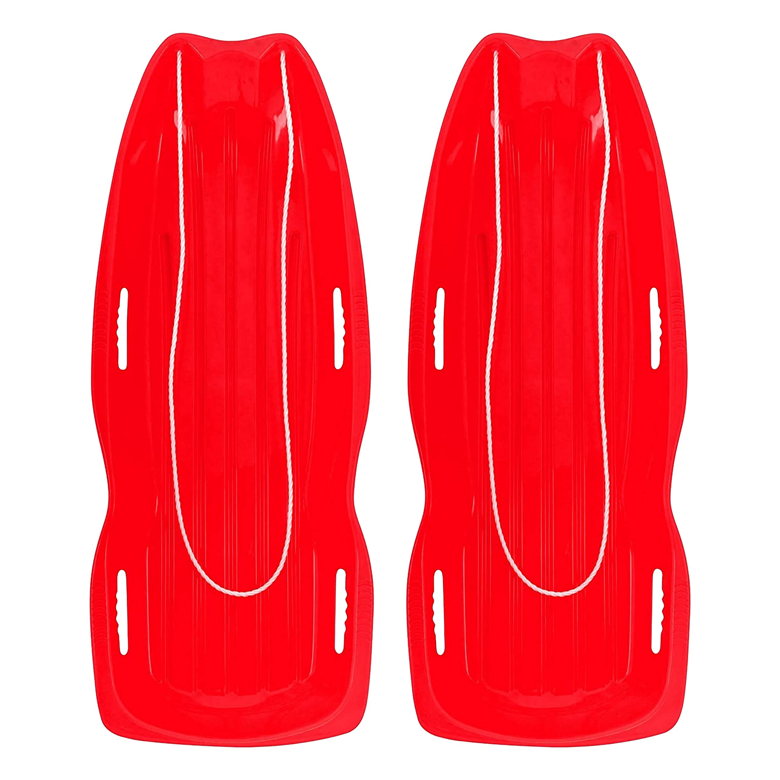 Kingmys Outdoor Slippery Plastic Toboggan Snow Sled, 48”x18”x5” (Red 2pc)