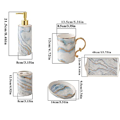 KIZQYN Soap Dispenser Bathroom Accessories Set -6 Pieces Counter Top Bath Set Includes Soap Dispenser Toothbrush Holder Tumblers Soap Dish and Tray, Ceramic Soap Dispenser for Bathroom Kitchen