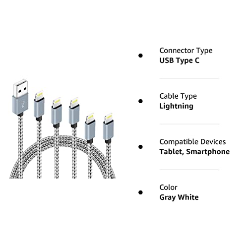 iPhone Charger, 5Packs(3ft 3ft 6ft 6ft 10ft) Apple MFi Certified Lightning Cable Fast Charging High Speed Data Sync USB Cable Compatible iPhone 14/13/12/11 Pro Max/XS MAX/XR/XS/X/8/7/Plus/6S/SE/iPad