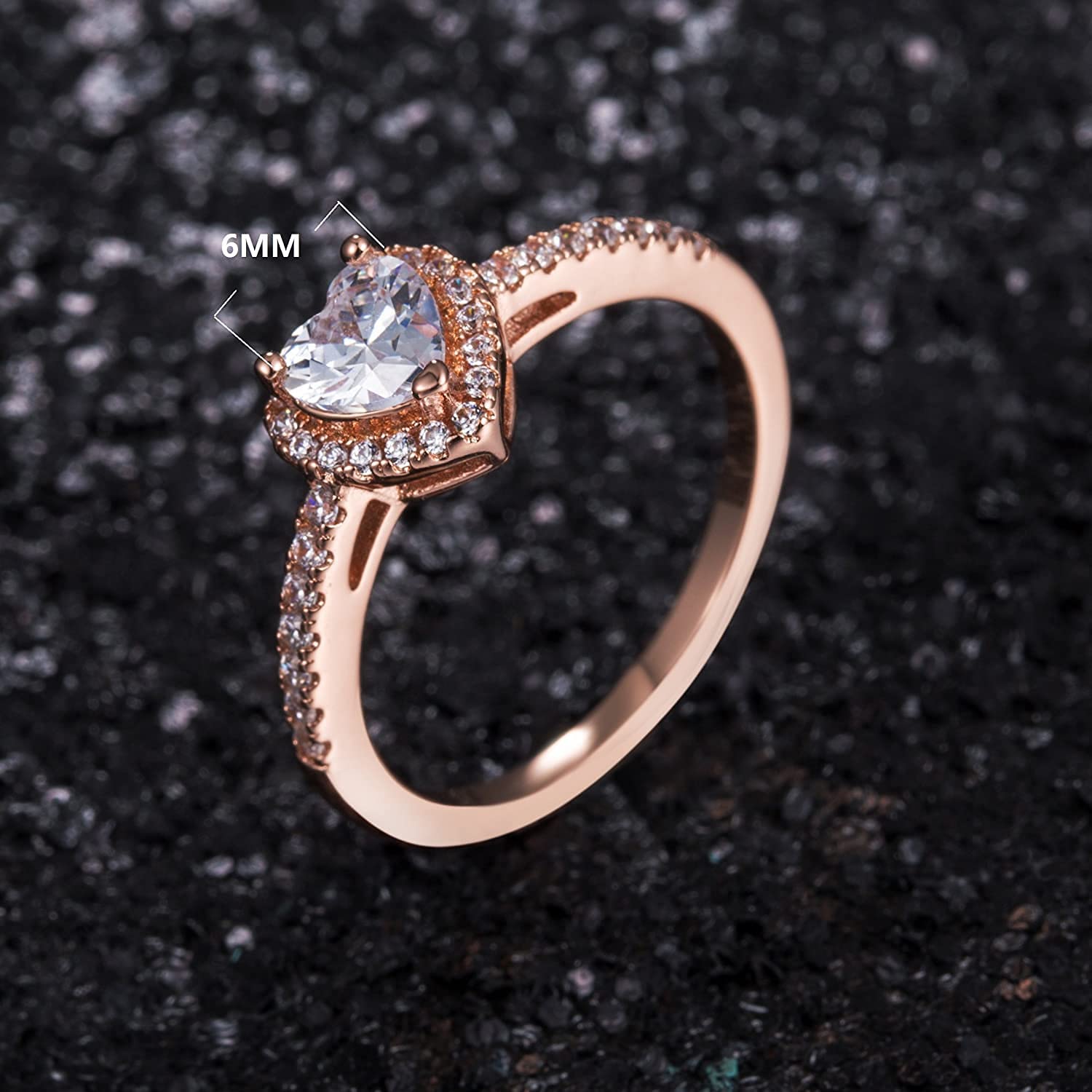 MDFUN Luxurious 18k Gold Plated Cubic Zirconia Wedding Engagement Rings Eternity Bridal Band Halo Rings (A-rose gold plated, 7.5)