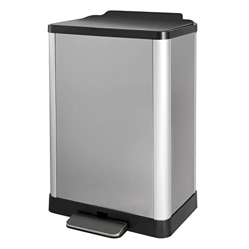 WICHEMI 30L Dual Trash Can, 2 x 4 Gal (2 x 15L) Stainless Steel Kitchen Garbage Can, Step-on Classified Recycle Garbage Bin with Soft-Close Lid & Removable Inner Buckets, Fingerprint-Proof, Airtight