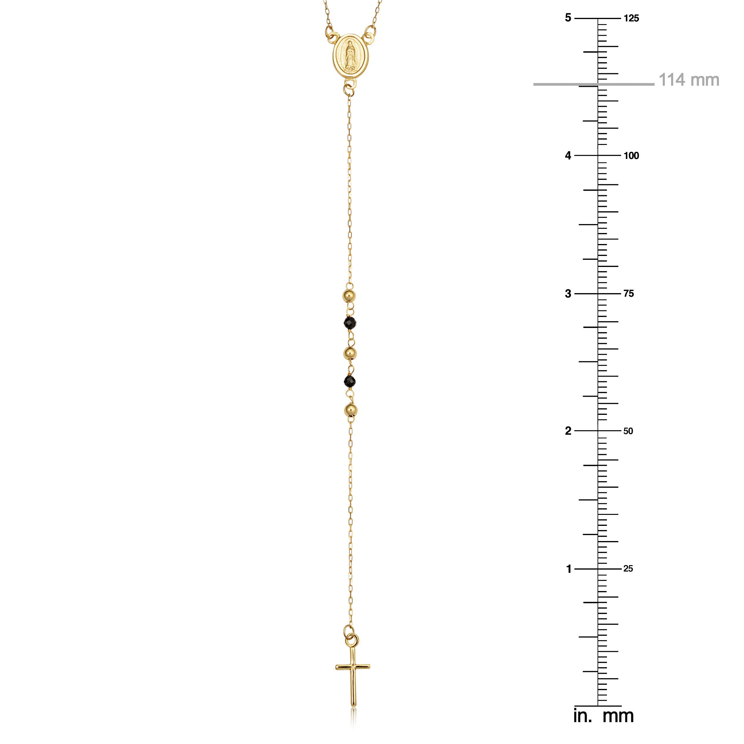 Kooljewelry 14k Yellow Gold Black Spinel Rosary Adjustable Length Necklace (adjusts to 17 or 18 inch)