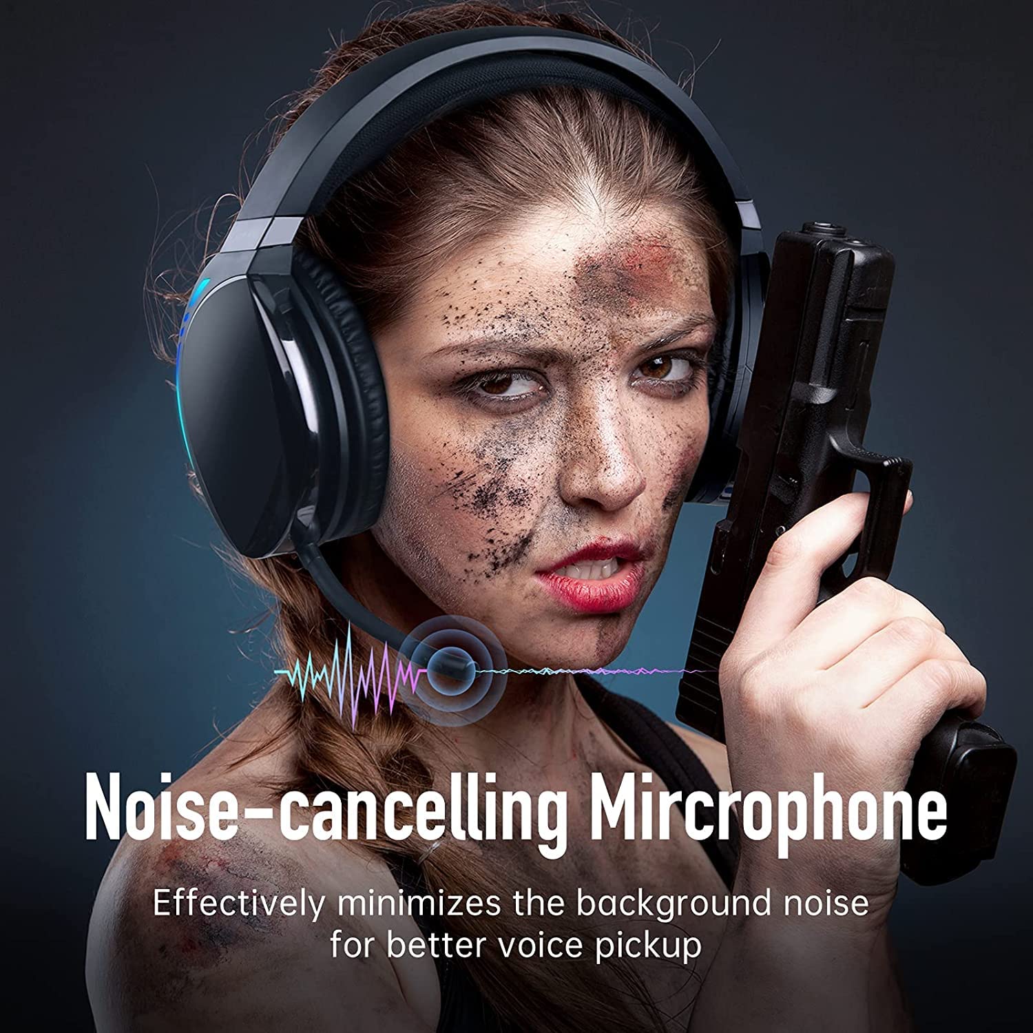 KOFIRE UG-06 Wireless Gaming Headset for PS4 PS5 PC, 30H Playtime, Low Latency, Noise Cancelling Over Ear Bluetooth Gaming Headphones with Dual Mic, 3D Surround Sound, RGB Lighting