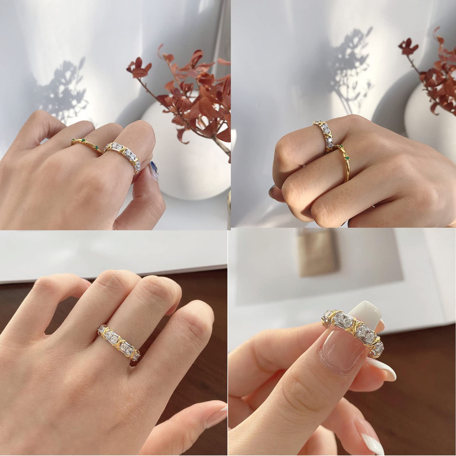 LIU JUN Moissanite Zircon Shaping Cross Full Diamond Ring, 925 Sterling Silver X Cross Full Diamond Rings for Women Men (Silver 8)