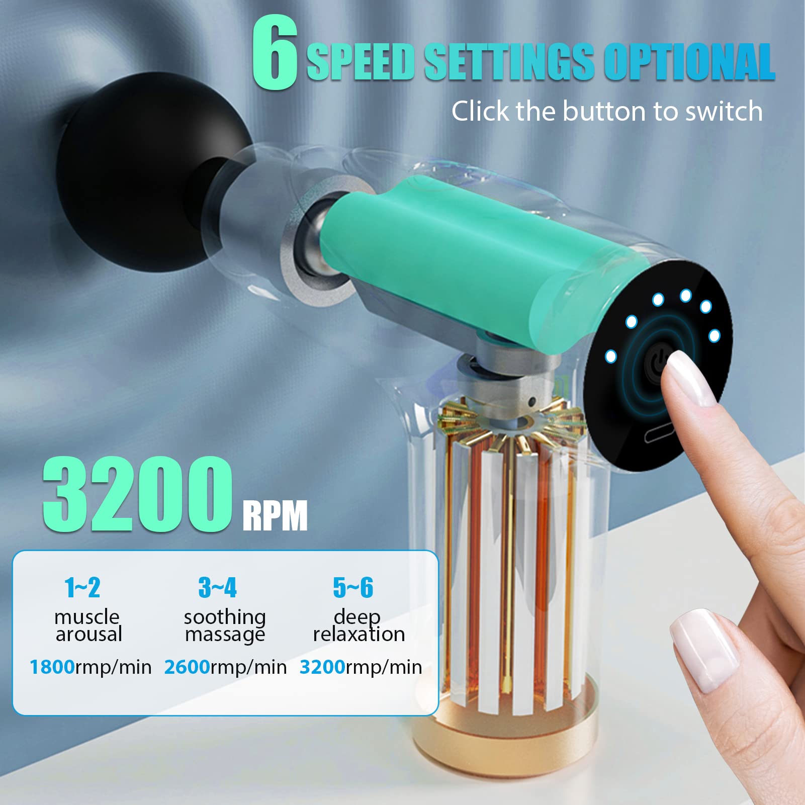 Massage Gun - Handheld Deep Muscle Massager - Professional Personal Massage Machine Rechargeable Massage Device with 4 Heads