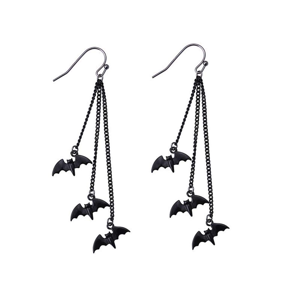 Halloween Black Bat Vampire Dangle Earrings Necklace Set Long Dangle Hook Earrings Halloween Costumes Scary Decorations Party Jewellery Gift for Women Girls-B Earring