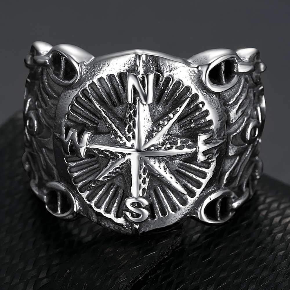Jude Jewelers Retro Vintage Stainless Steel Compass Pirates Sailor Biker Cocktail Party Ring (Silver, 11)