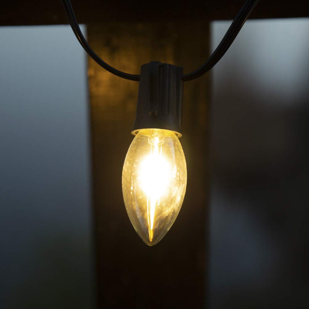 iSoptox 25 Pack Waterproof Clear E12 C7 LED Bulb Outdoor, Candle Mini LED Night Light Bulb 4w 5w 6w 7w 15w Equivalent, Candelabra C7 LED Replacement Bulbs Christmas Light 0.6W 120v Warm White 2700K