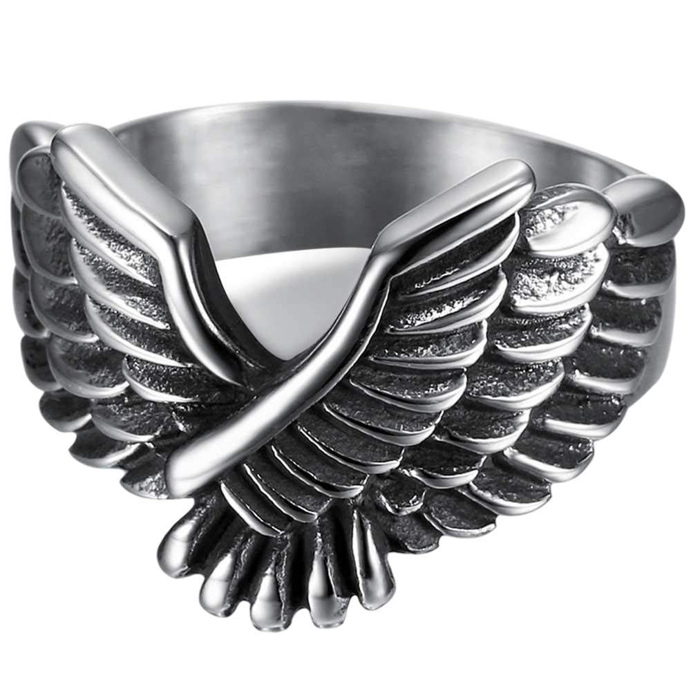 Jude Jewelers Retro Vintage Eagle Wings Style Wedding Party Cocktail Statement Biker Ring (Silver, 10)