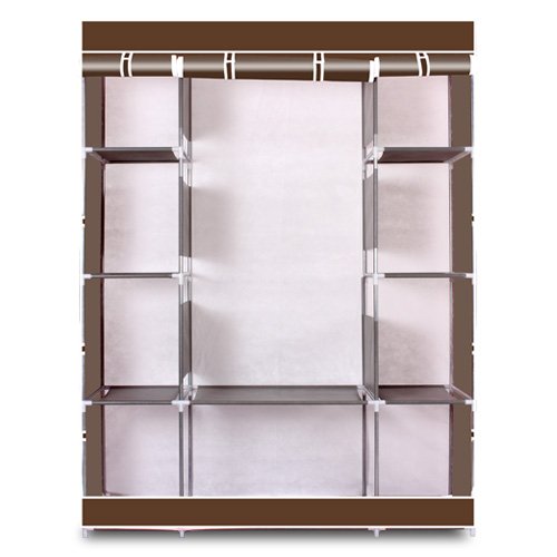 Knocbel Freestanding Closet Organizer Clothes Wardrobe Garment Rack Dustproof Non-Woven Cover with Storage Shelves, 49.6" L x 17.7" W x 64.5" H (Coffee)