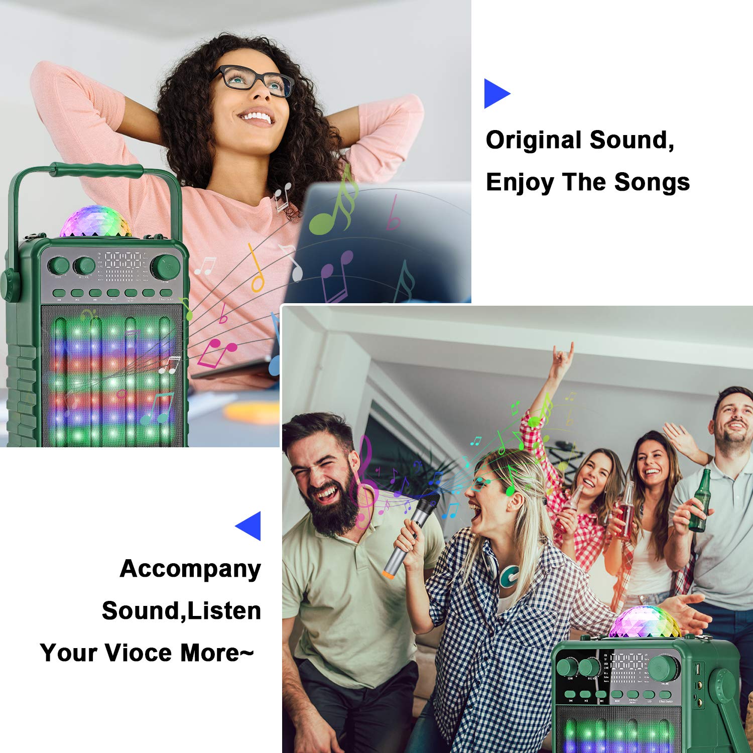 Karaoke Machine with Wireless Microphone, YLL Bluetooth Karaoke Speaker PA Sound System with Disco Lights for Home Party, FM, Recording, TF/USB Supported