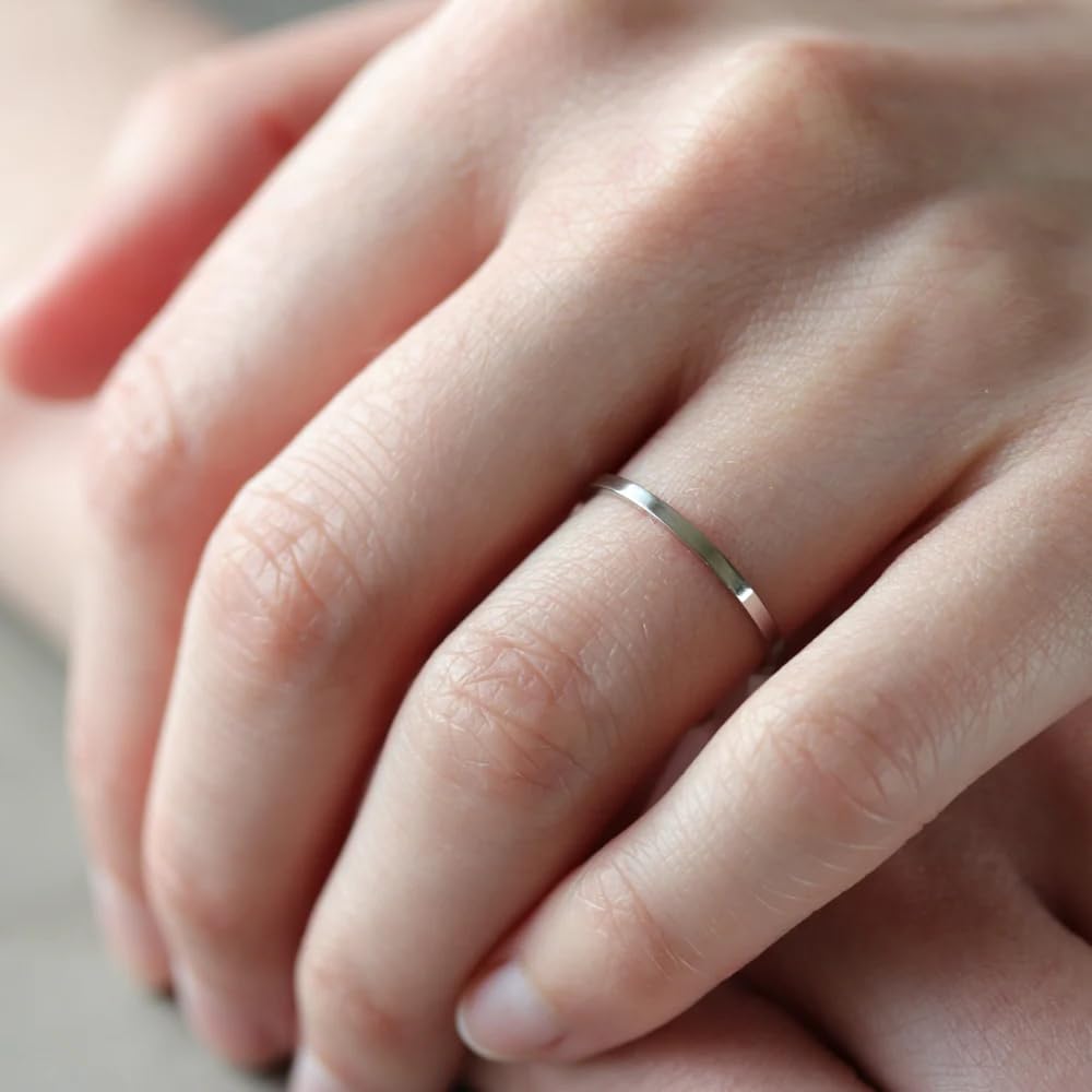 MILACOLATO S925 Sterling Silver Rings for Women Men 18K White Gold Plated Stackable Statement Thin Plain Thumb Ring High Polished Wedding Band Ring Comfort Fit Size 9, 1mm
