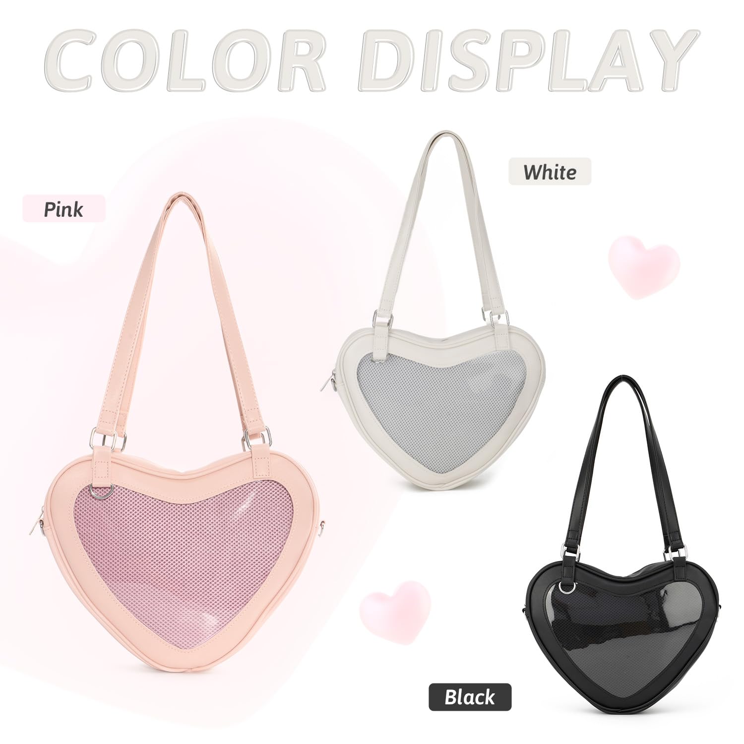 LUI SUI Women Heart Shaped Clear Shoulder Bags Transparent Cute Tote Purse Pin Display Bag