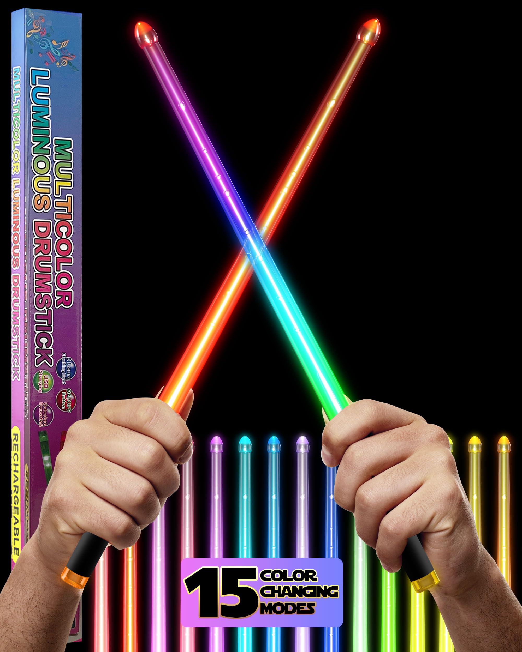 Lightsaber Drum Sticks Light Up Drum Sticks For Adults Lighted LED Rechargeable 15 Color Changing Star Wars Glow Drumming Drumsticks Glowing Drummer Plastic Drum Stick Anime Gift Set 2Sticks Per Pack
