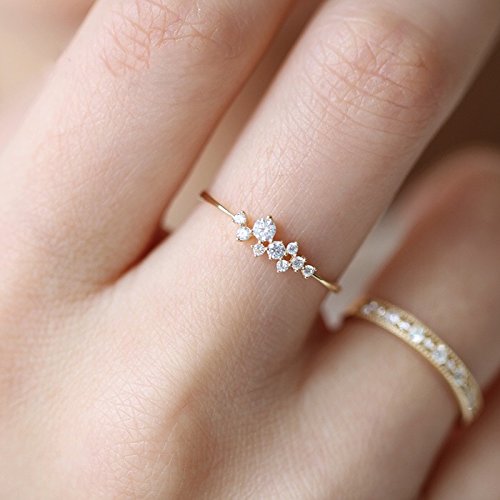 Indigo Blonde Diamond Cluster Ring for Women in Sterling Silver Dainty Stackable Ring 14K Gold Vermeil (Gold, 7)