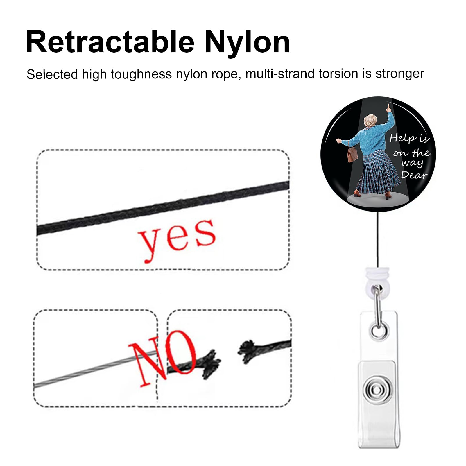 Help is on The Way Dear Badge Reel,Funny Badge Reels Retractable,Badge Holder Retractable Clip,Retractable Badge Holders for Nurses Office Teacher Blcak
