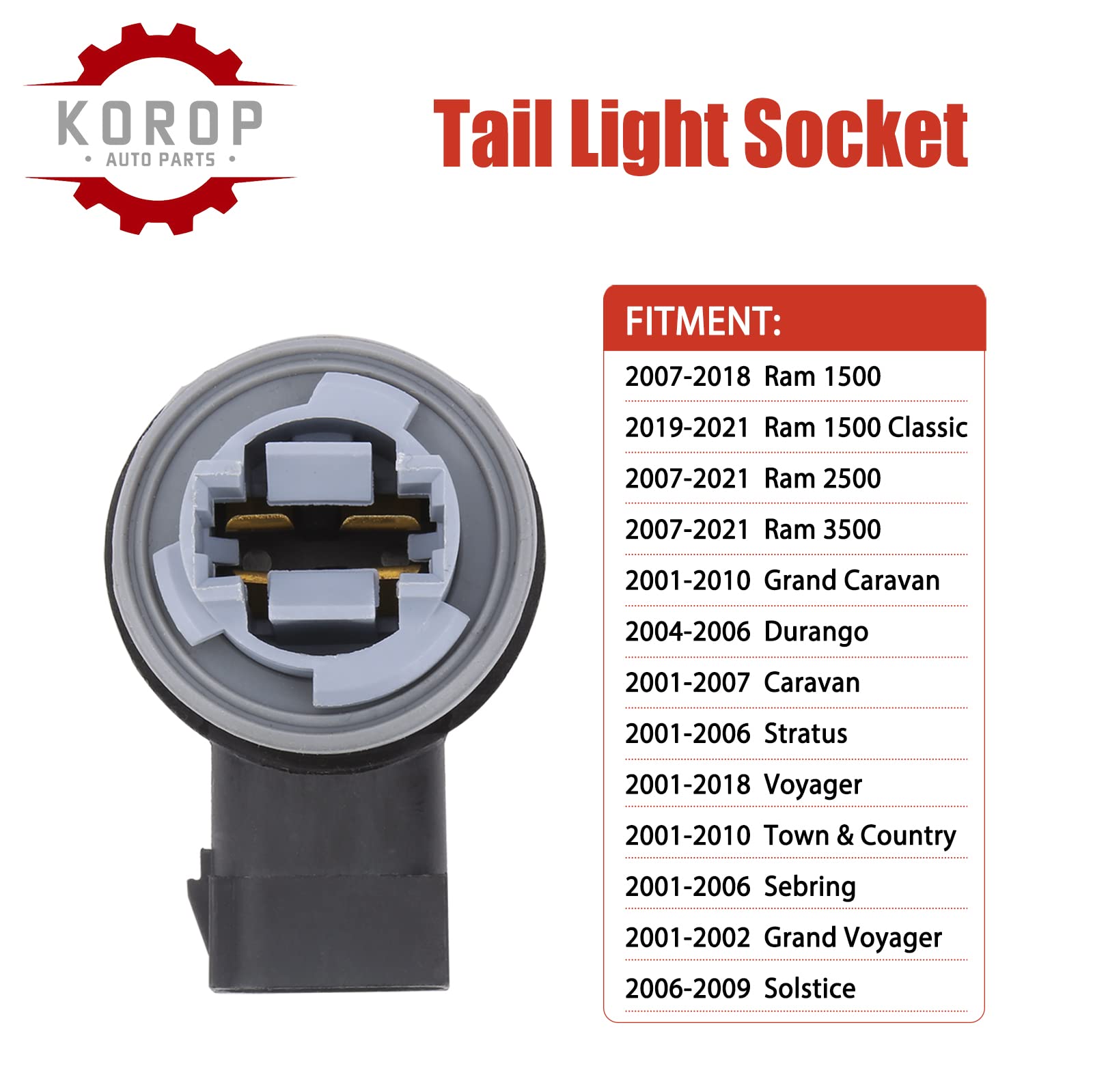 KOROP Tail Light Socket Wire Harness Plug Connectors (2pcs) Fits for Dodge Ram 1500 2500 3500, Replaces# 68226719AA 645-118, Tail Lamp Socket, Turn Signal Socket