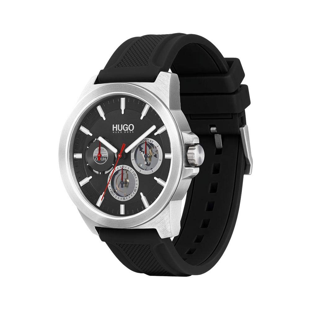HUGO #Twist Men's Quartz Multifunction Stainless Steel and Silicone Strap Watch, Color: Black (Model: 1530129)